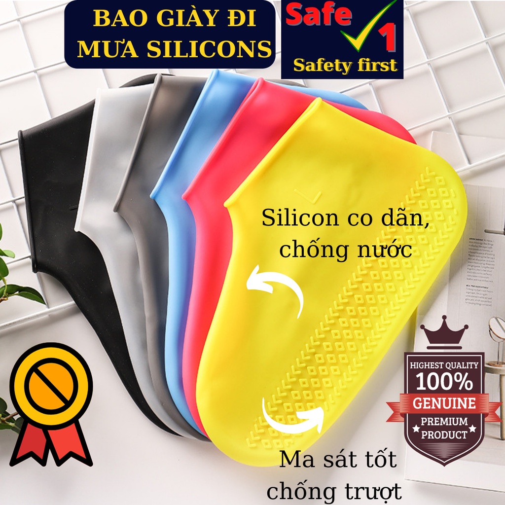 Bao giày đi mưa silicon, chống nước, chống thấm, chống trơn trượt. Ủng ...
