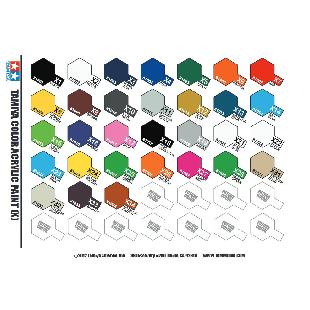 Sơn mô hình gốc nước (Acrylic Paint) TAMIYA X1 X2 X3 X4 X5 X6 X7 X8 X9 ...