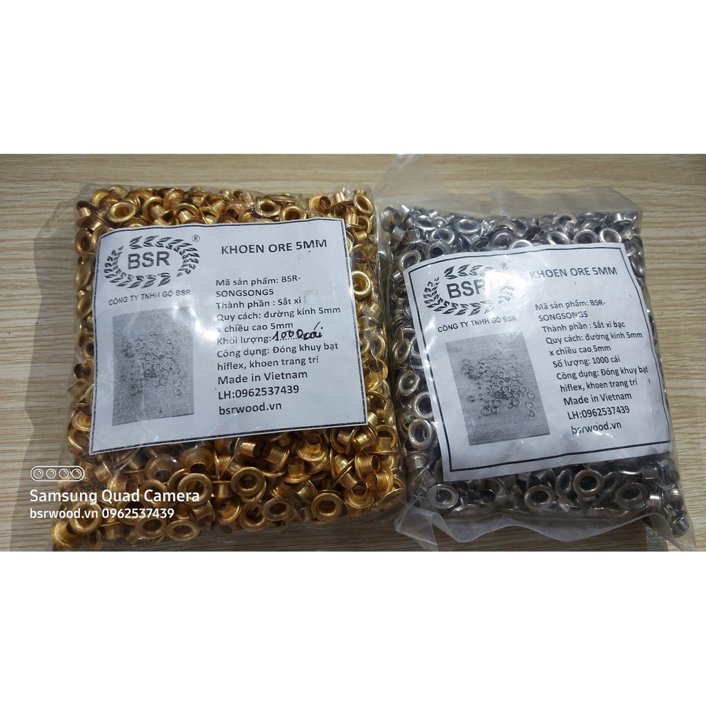 Khoen ore 5mm Khuy mắt cáo đóng bạt, bấm túi giấy Bằng sắt xi màu bạc / màu vàng Túi 1000 cái ...