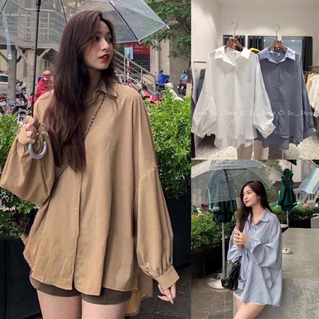 Áo sơ mi nữ thụng form rộng dài tay 3 màu xinh xắn | Shopee Việt Nam