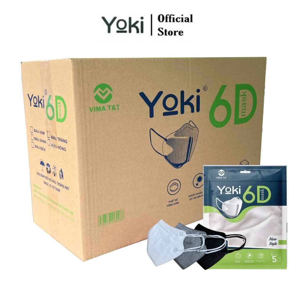 Thùng 50 Túi Khẩu Trang 6D Mask Yoki 5 Lớp Kháng Khuẩn Chống Bụi Mịn PM2.5 | Shopee Việt Nam