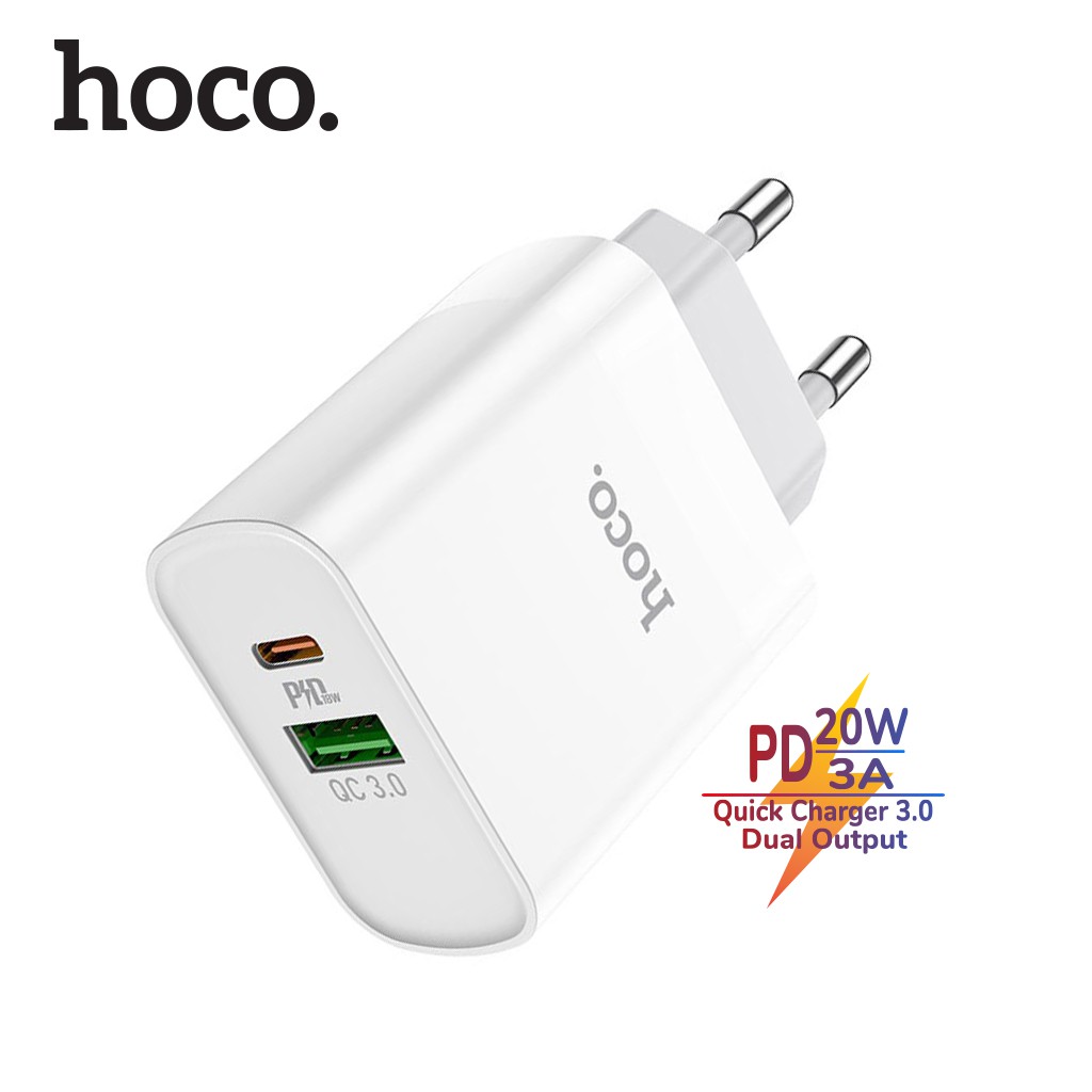 Củ sạc nhanh PD 20W Hoco C80/C80A 2 cổng ( USB + Type-C ) 3A, Quick charger 3.0, tương thích với ...