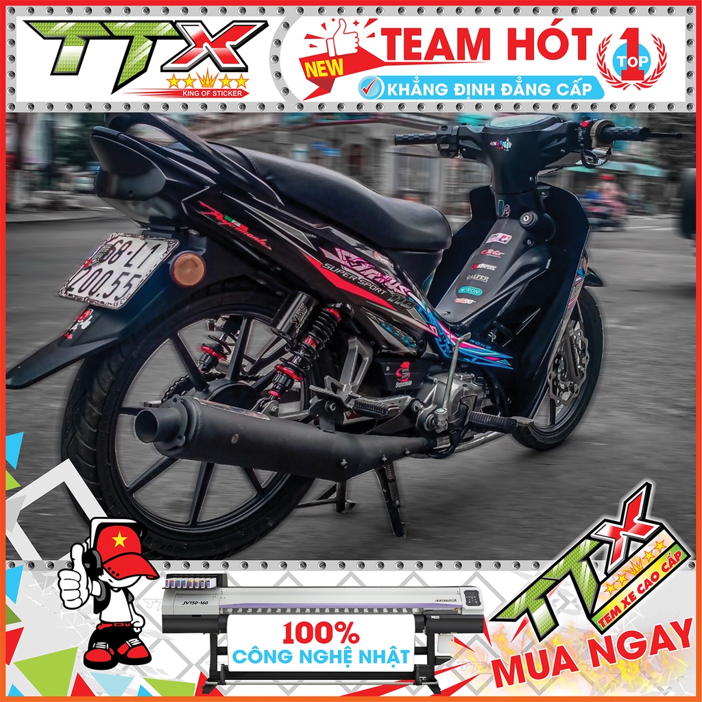 Tem chế sirius 110 tia chớp , Team rời sirius dán xe màu đen chữ hồng siêu đẹp , Shop TTX Tem ...