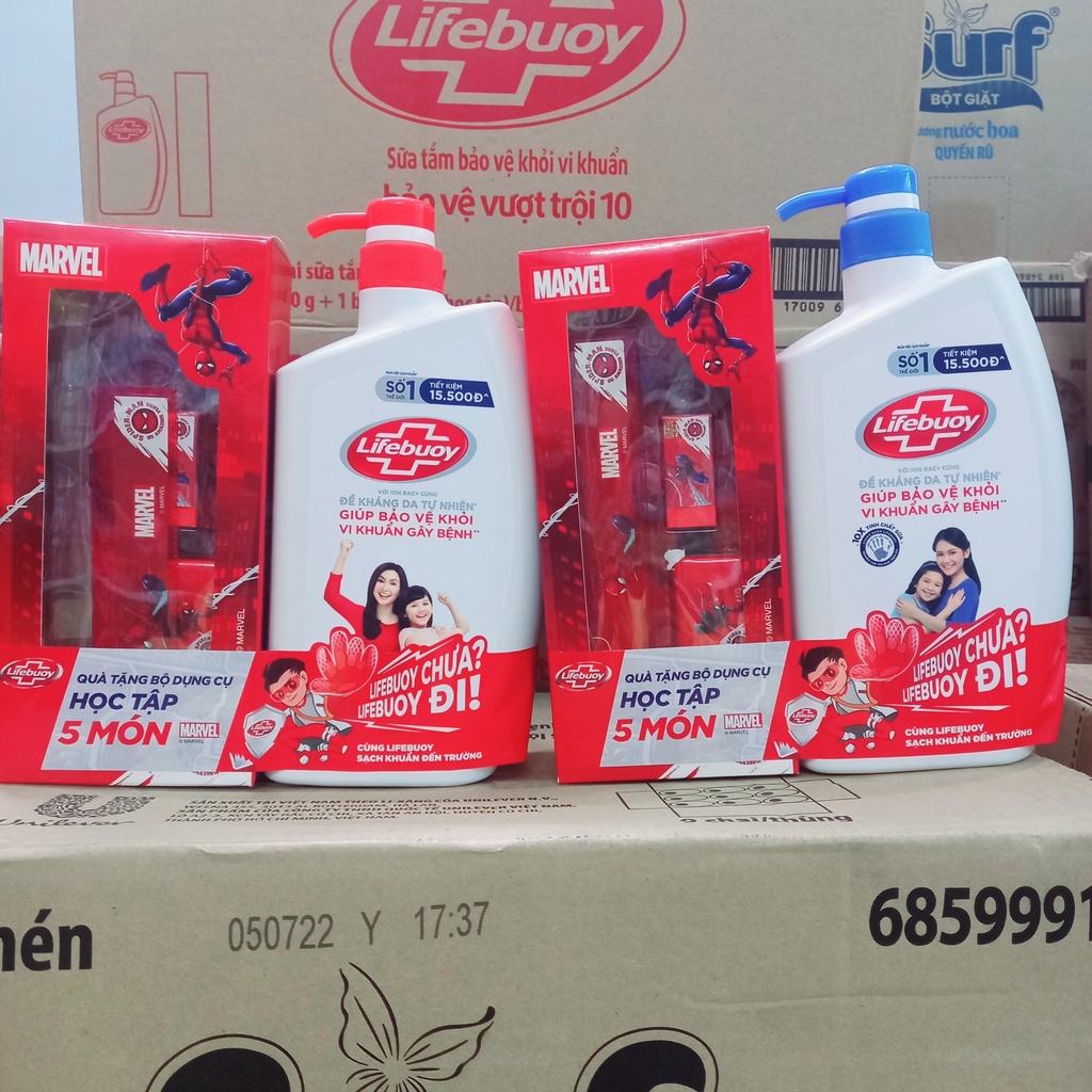 Sữa tắm Lifebuoy chai 800g bảo vệ đến 99% 2 màu xanh và đỏ có tặng kèm ...