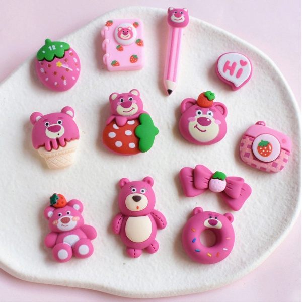 Jibbitz sticker gắn dép sục Croc hình gấu hồng Pink Bear, donut ...