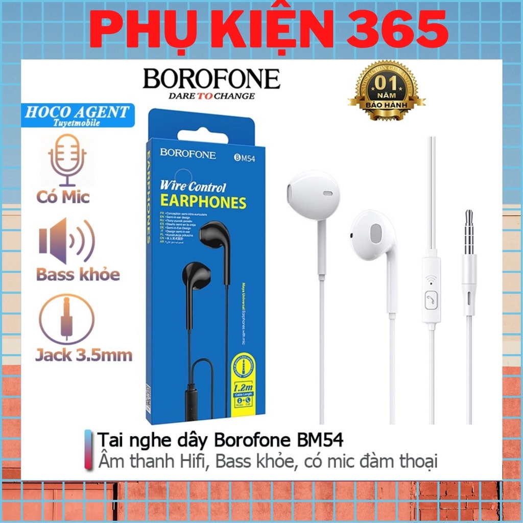 Tai nghe nhét tai Borofone BM54 nghe hay có mic đàm thoại, dây dài 1.2m ...