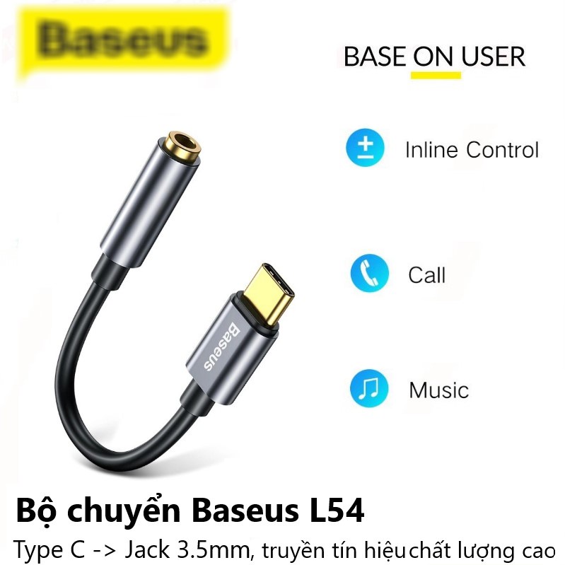 Bộ chuyển đổi Baseus L54 từ Type-C sang cổng âm thanh 3.5mm truyền tín ...