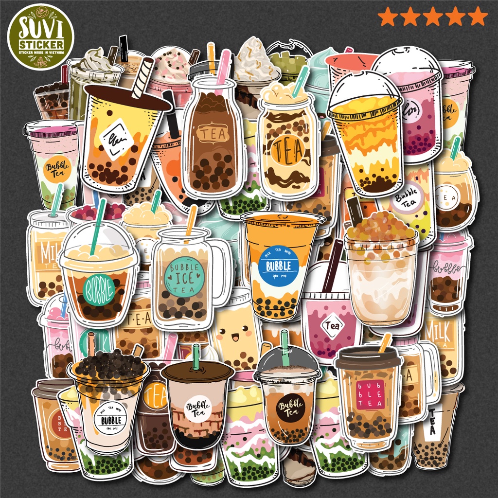 50 Sticker Milk Tea chống nước sticker dán mũ bảo hiểm, laptop, điện ...