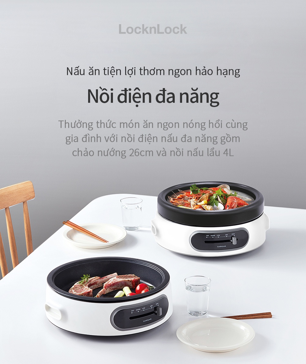Nồi điện đa năng chống dính Lock&Lock Multi Cooker 4L 26cm màu trắng ...