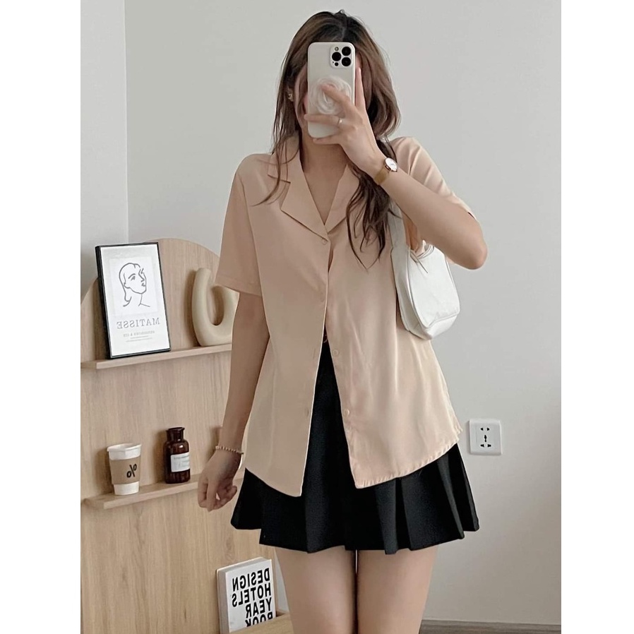 Áo Sơ Mi Trơn Cổ Vest Cộc Tay Basic Nhiều Màu, Labibi | Shopee Việt Nam