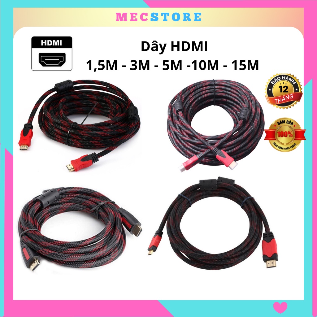 Dây cáp HDMI tròn loại tốt dài 1.5m 2m 3m 5m 10m 15m chuẩn hình ảnh chất lượng cao - Mecstore ...