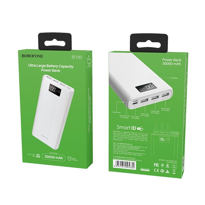 Pin dự phòng 30.000mAh BOROFONE BT2D Chính hãng (Có LCD, đèn LED ...
