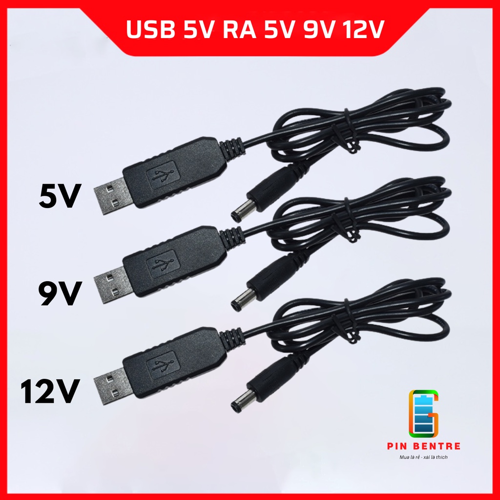 Dây nguồn USB 5V đổi điện áp sang 5V-9V-12V jack 5.5x2.1mm | Shopee ...