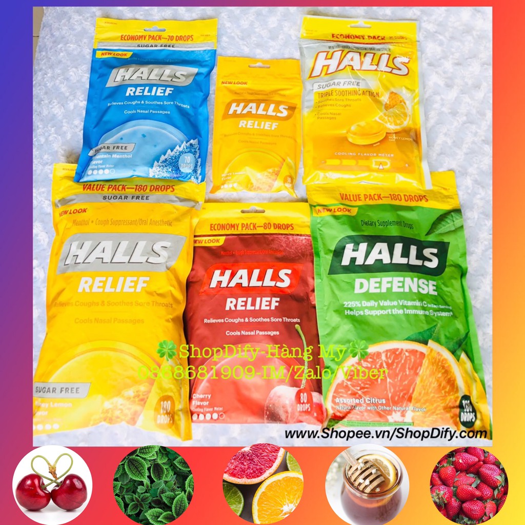 Halls Relief cough drop Kẹo ngậm giảm ho, thông cổ của Mỹ Chanh, Dâu ...