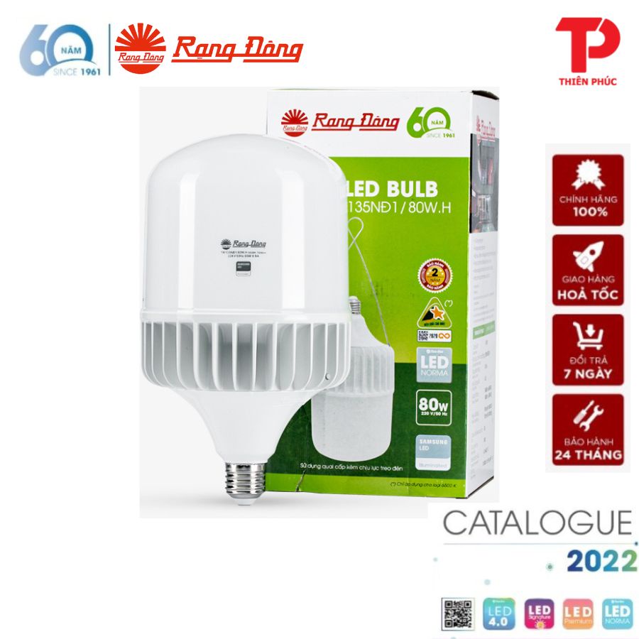 Bóng đèn LED Búp trụ nhôm Rạng Đông 80w 50w 40w 30w đuôi đèn E27 Model: LED TR140NĐ.80W.H sử ...