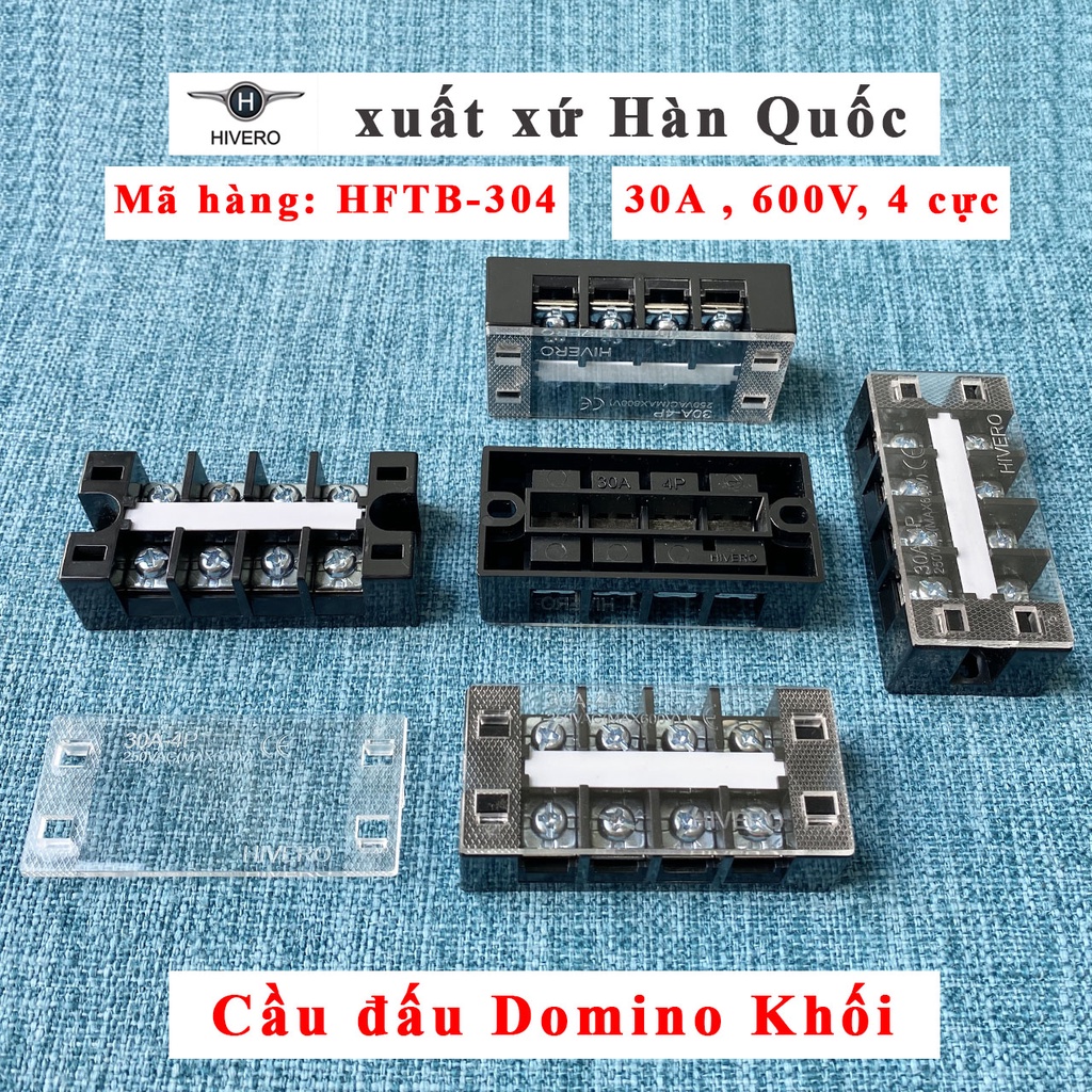 Domino khối 30A Hivero Hàn Quốc - Cầu đấu dây điện 30A dạng khối, HFTB-303 (3 cực), HFTB-304 (4 ...