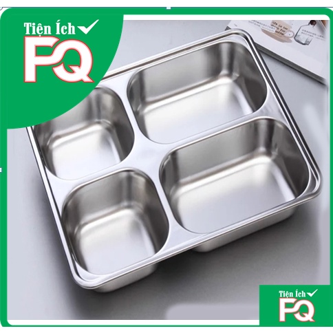 Khay inox đựng thức ăn - khay sâu lòng 4 ngăn inox 304 - khay cơm inox ...