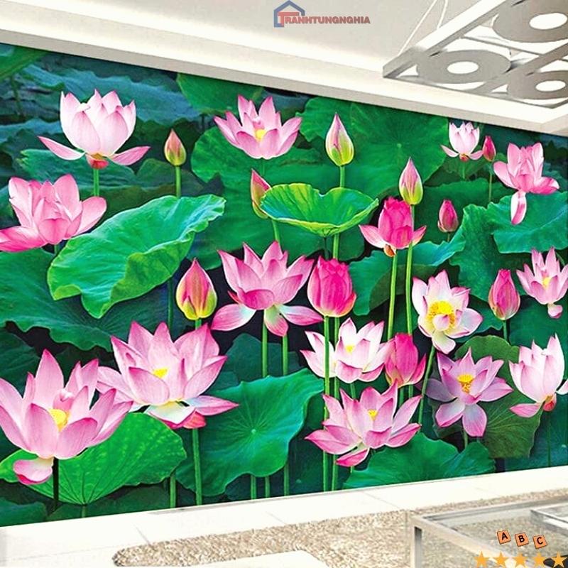 Tranh đính đá, tranh thêu chữ thập đầm sen LV3376 DV6223 VS136 Y8290 ...