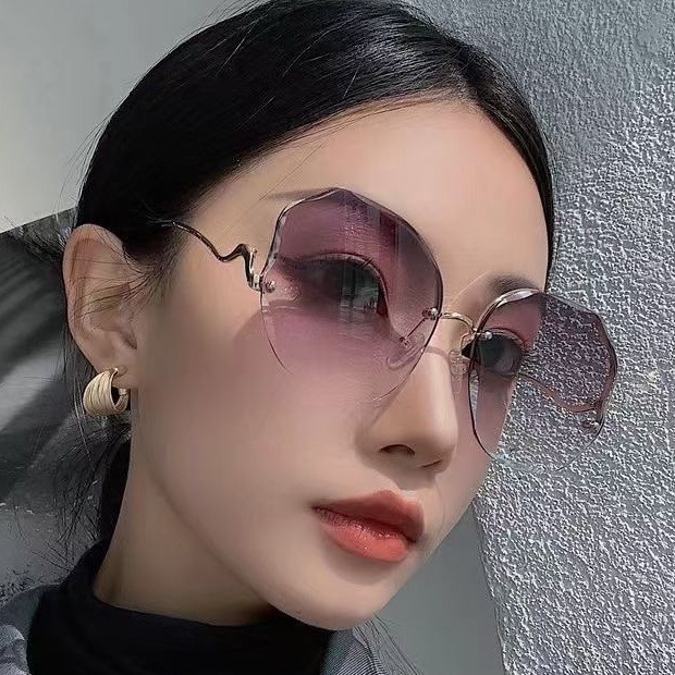 Kính râm NỮ K18 Không viền Phiên bản Hàn Quốc mặt tròn màu gradient ...