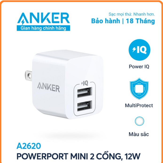 Sạc ANKER 2 cổng PowerPort Mini 12w (Chính Hãng Bảo Hành 18 tháng ...