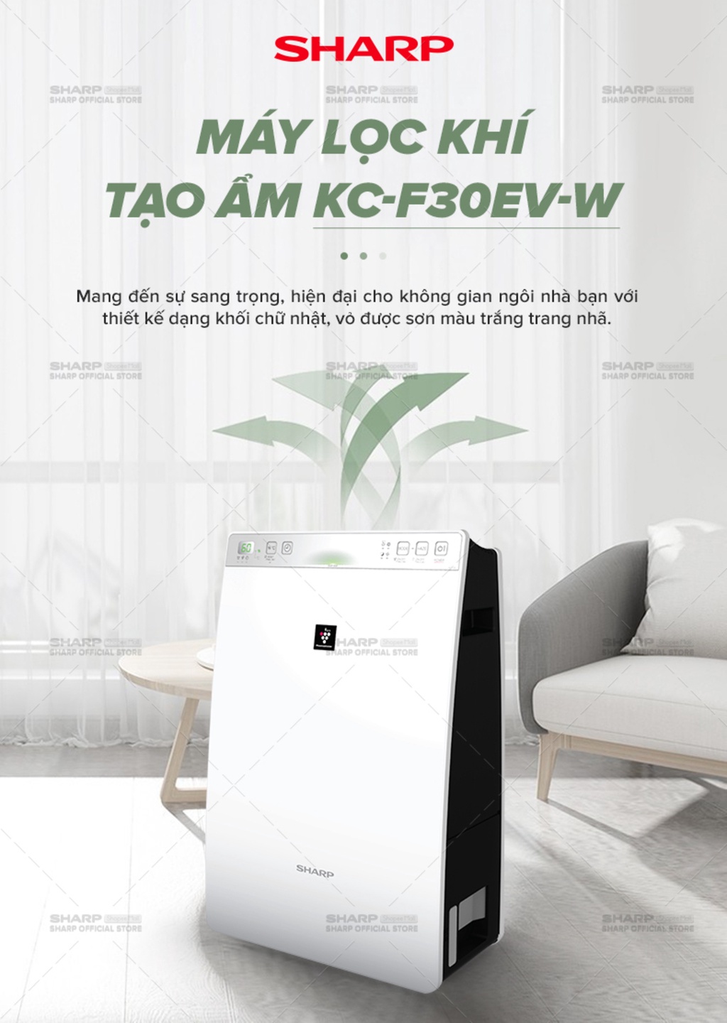 Máy Lọc Không Khí Tạo Ẩm Sharp INVERTER KC-F30EV-W Tiết Kiệm Điện - BH 12 Tháng | Shopee Việt Nam
