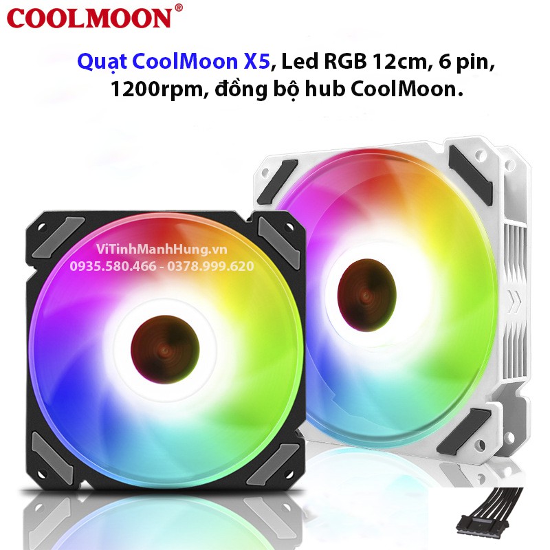 Quạt CoolMoon X5 - Fan CoolMoon X5, Led RGB 12cm, 6 pin, 1200rpm, đồng ...