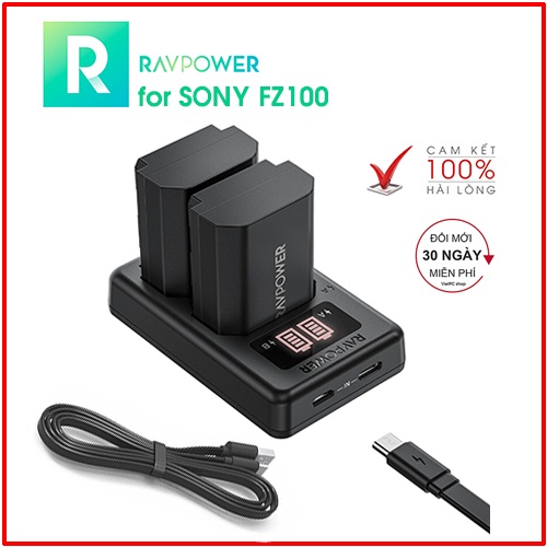Pin và sạc SONY FZ100 hãng RAVPOWER RP-BC018 dùng cho SONY A6600, A7III ...