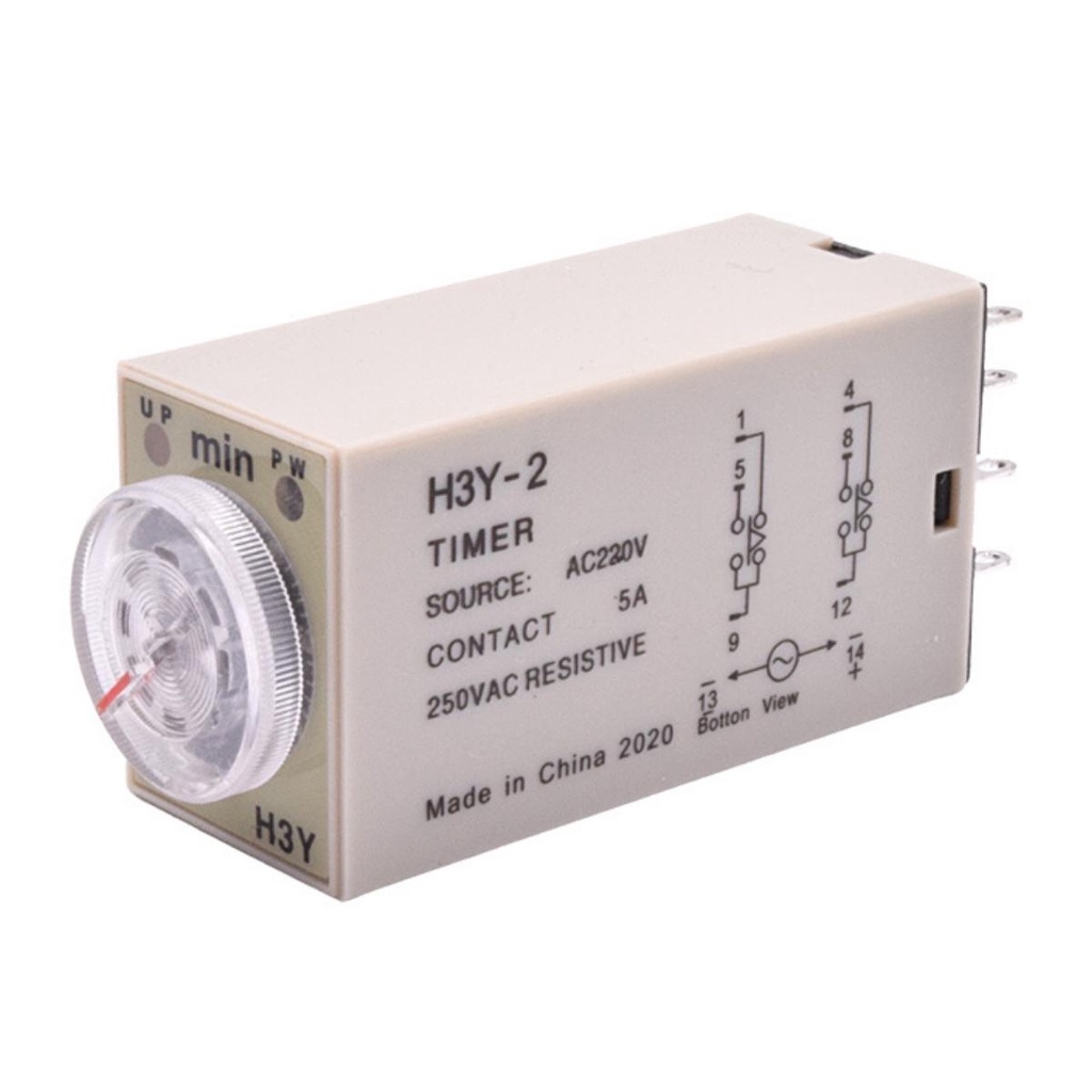 Timer mini H3Y-2 điện áp 12VDC, 24VDC, 220VAC rơ le thời gian 8 chân dẹp nhỏ tặng kèm chân đế ...