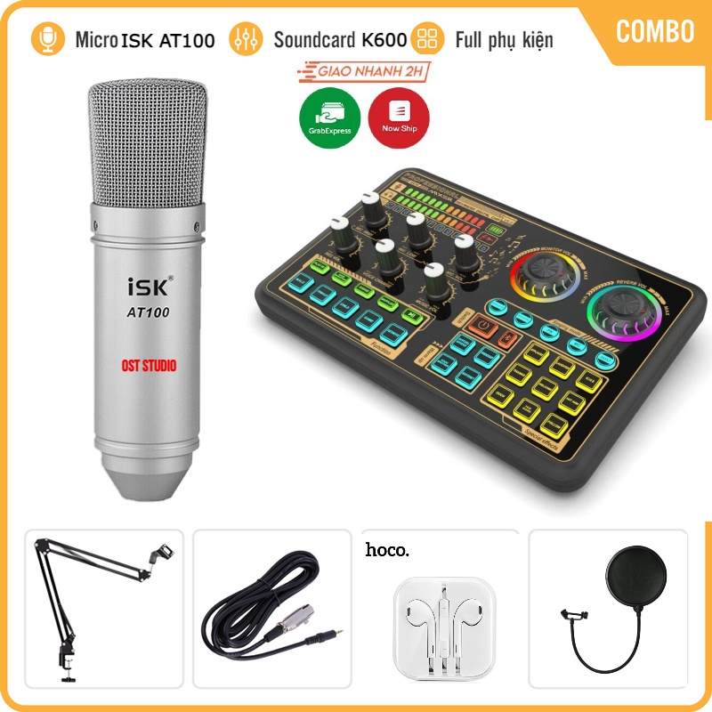 Bộ Mic Hát Livestream Sound Card K600 & Mic ISK AT100 . Âm Thanh Cực ...