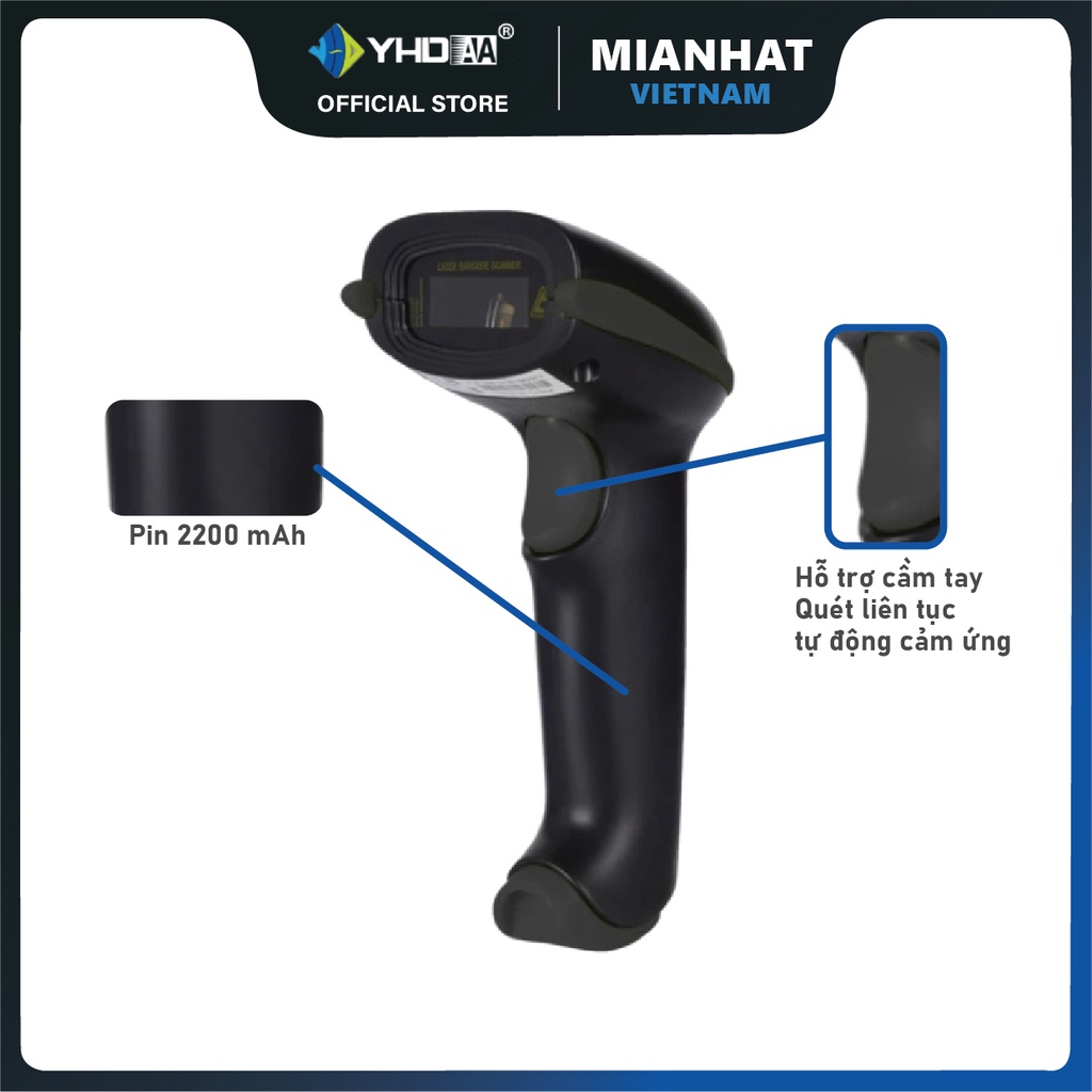 Súng bắn mã vạch không dây Bluetooth YHD 3100 2D đọc mã Barcode(1D ...