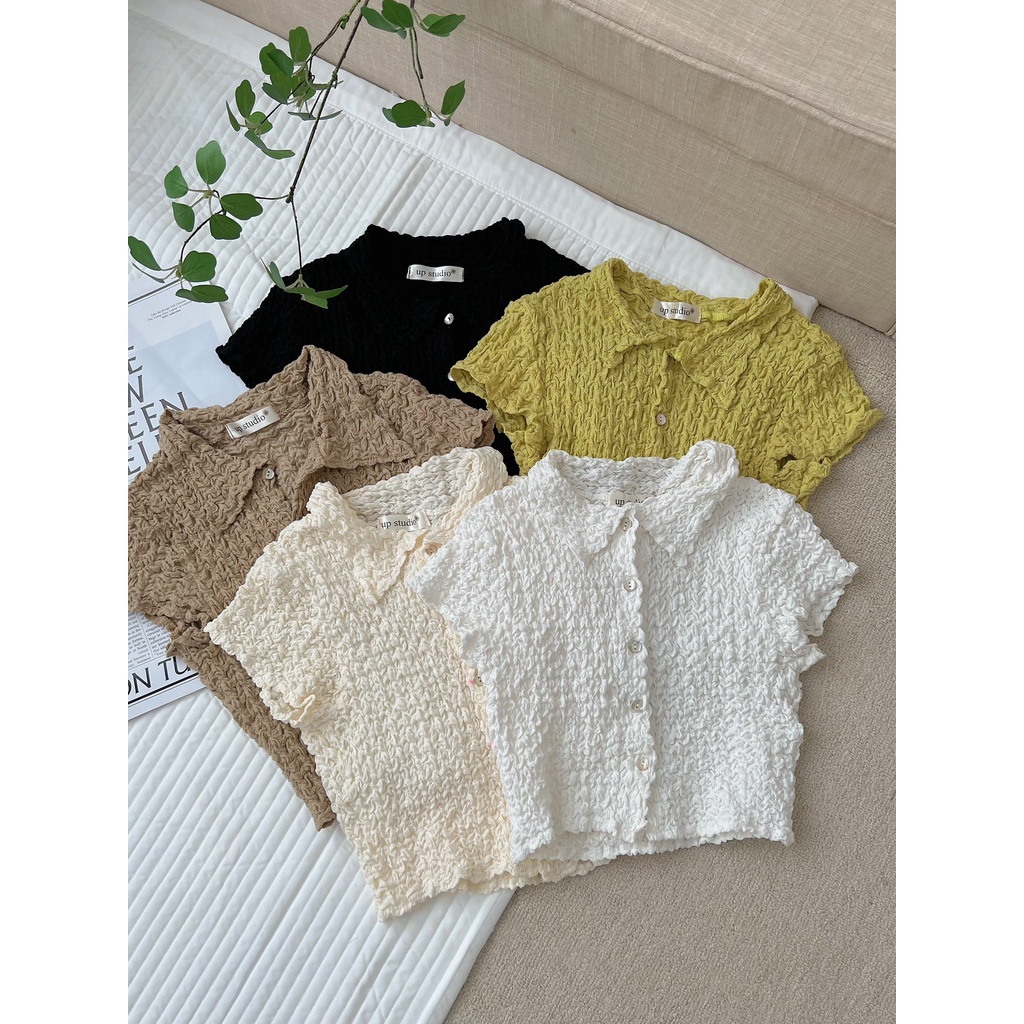 Áo crotop sơ mi Forgirl body vải xốp nhún siêu tôn dáng FG030 | Shopee ...