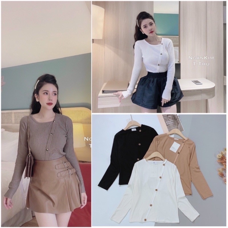 Áo thun tăm dài tay khuy gỗ lệch cho nữ LS_ATN641 | Shopee Việt Nam