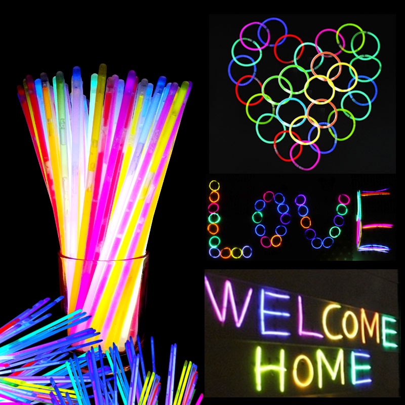Hộp 100 que phát sáng dạ quang với nhiều phụ kiện nhiều màu light stick ...