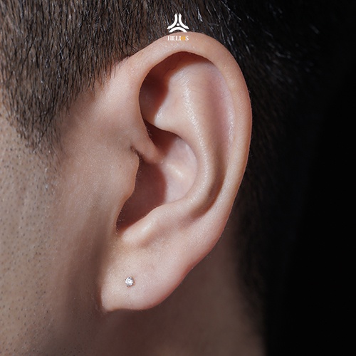 Bông tai bạc đính đá HeliSilver Tiny Diamond S925 - Khuyên tai bạc size đá 2mm, 3mm, 4mm, 5mm ...