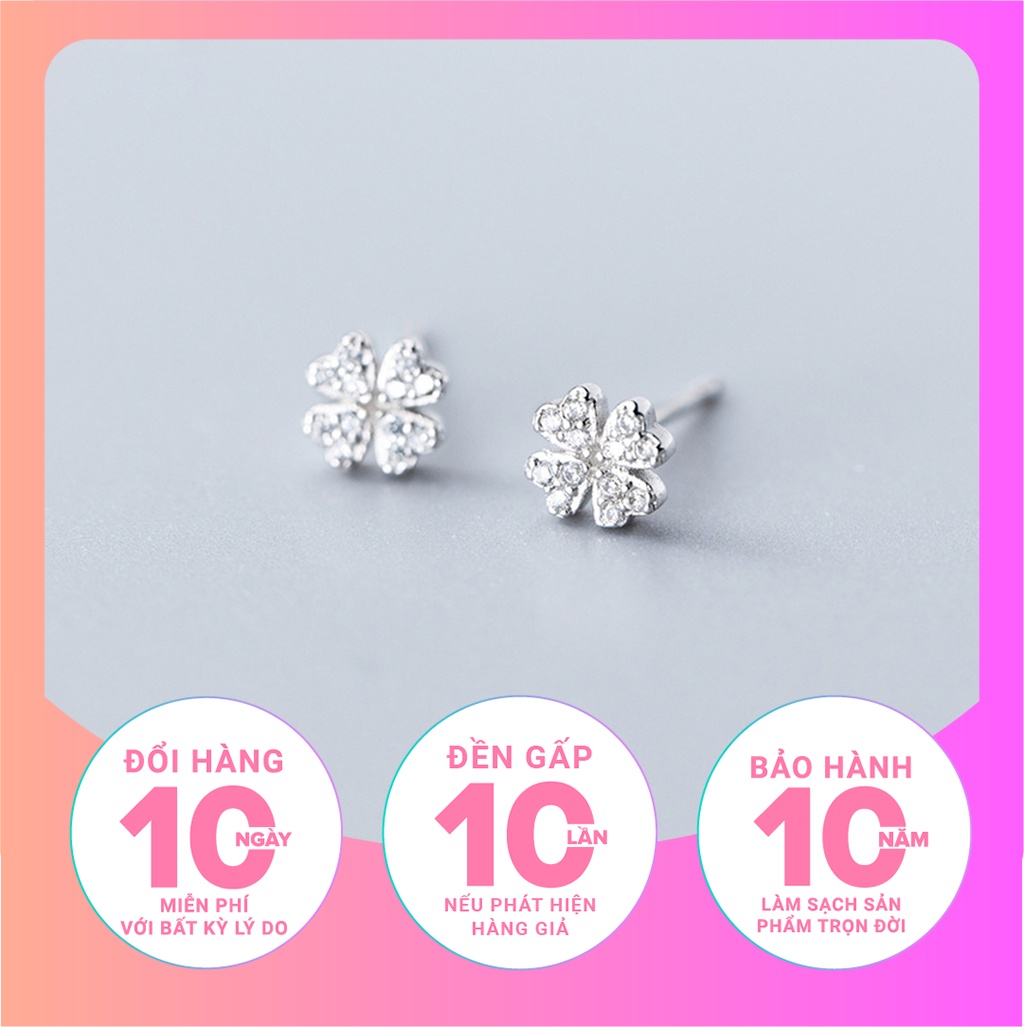 Bông tai nữ Miêu Bạc cỏ bốn lá đính đá dễ thương chất liệu bạc 925 thời trang phụ kiện trang sức ...
