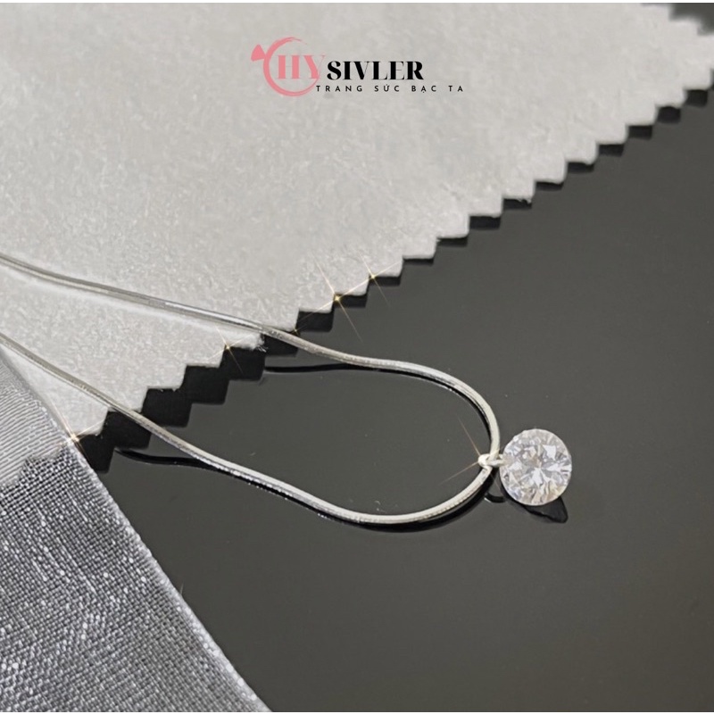 Dây chuyền bạc nữ CHY SILVER dây mì thuôn bền mặt đá pha lê 8 ly đơn giản sang chảnh nữ tính ...