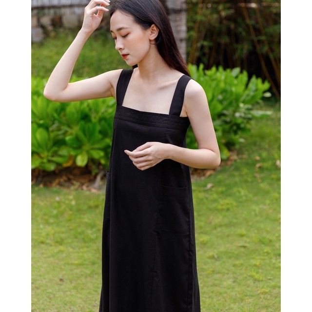 SHU SHI - Váy Linen 2 Dây Bản To 2 Túi Trước ( ảnh chính chủ ) | Shopee Việt Nam
