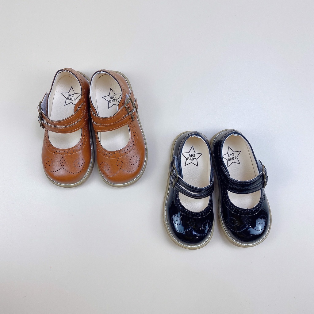 [V819] Giày MG Baby đục lỗ 2 quai ngang đen bóng / nâu lì BG | Shopee Việt Nam
