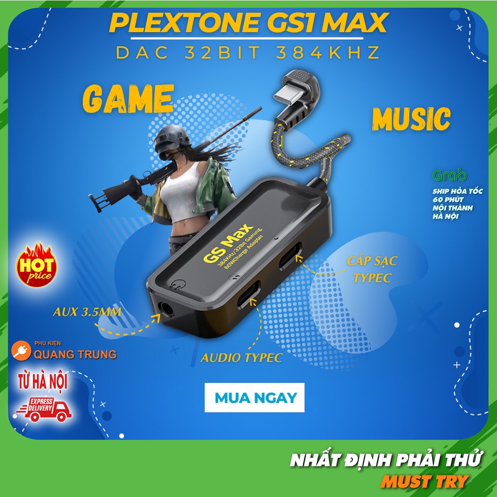 Cáp chuyển plextone GS max, 3in1 hỗ trợ tai nghe 3.5mm có mic, sạc ...