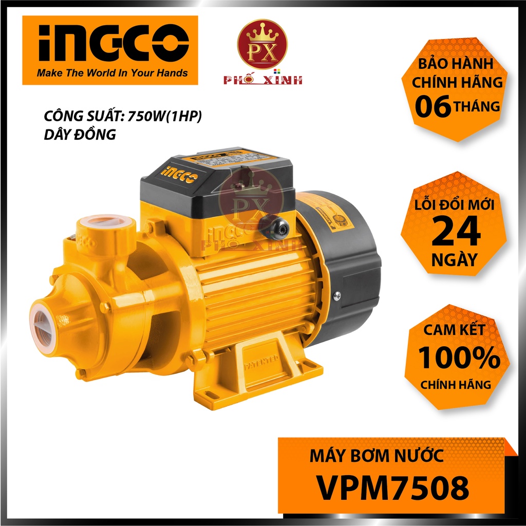 Máy bơm nước INGCO VPM7508 Máy bơm tăng áp 750W (1HP), chiều cao bơm ...