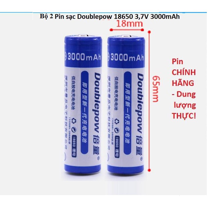 Bộ 2 Pin sạc dung lượng cao Doublepow 18650 3.7V 3000mAh | Shopee Việt Nam