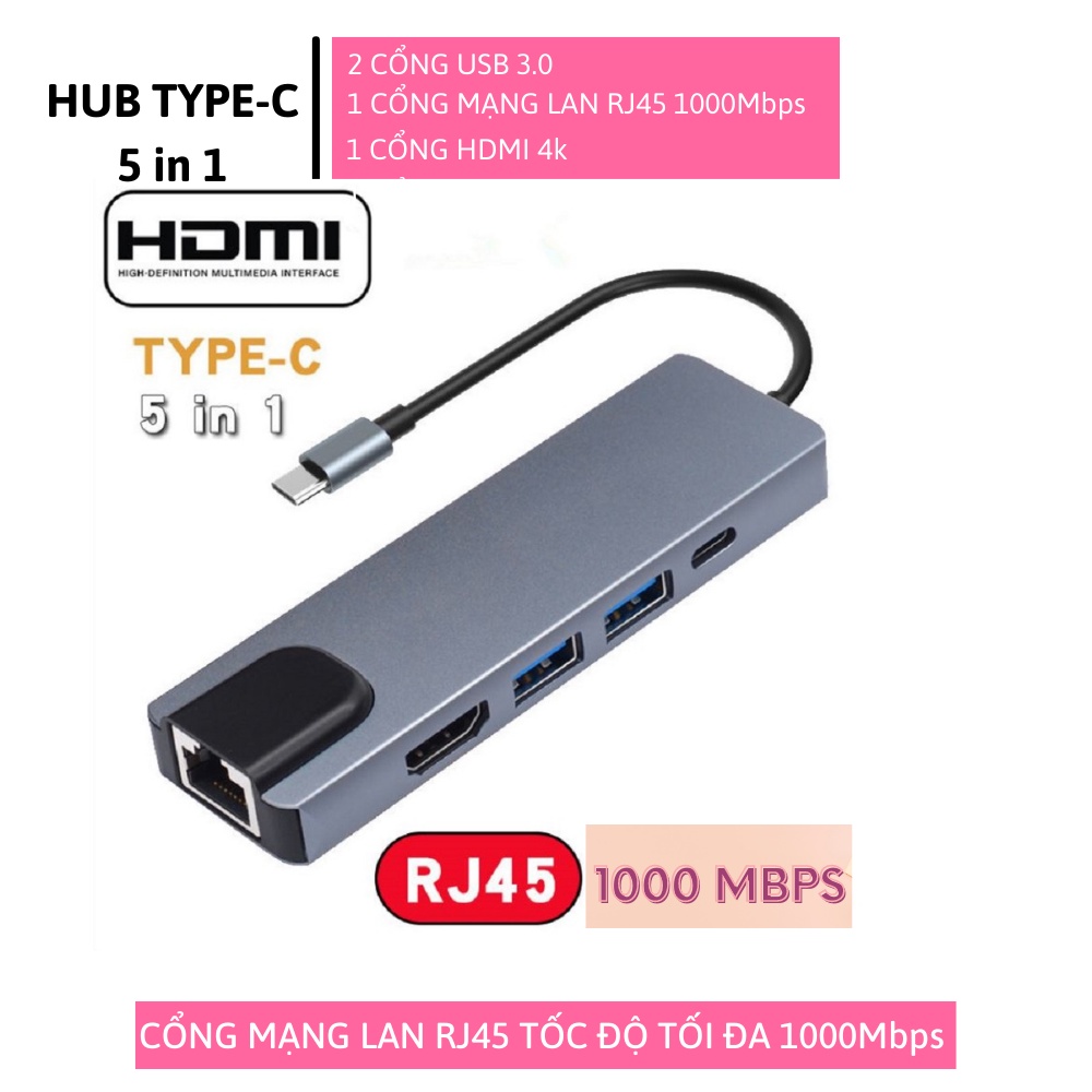 HUB USB C TO LAN RJ45 100 Mbps 5 IN1 - Cáp chuyển đổi Thunderbolt 3 to ...