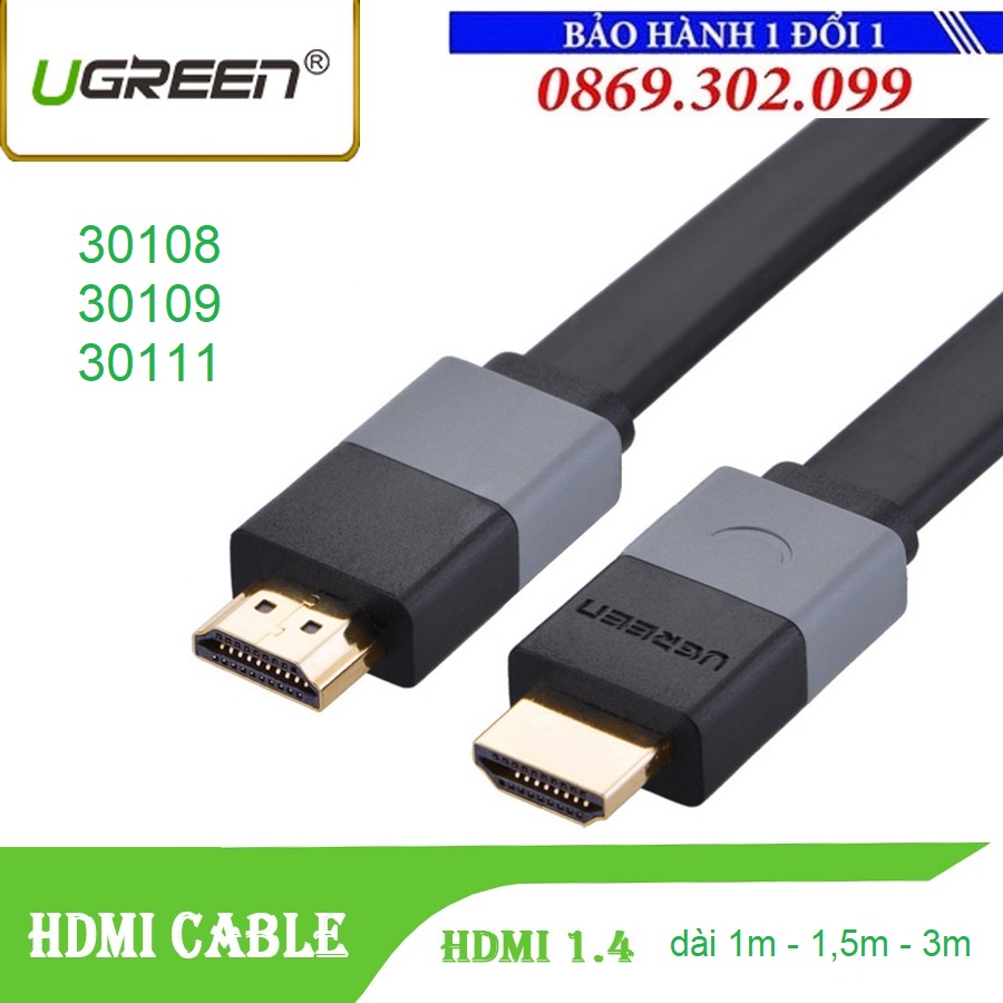 Cáp HDMI 1M/1,5M/3M dẹt chính hãng Ugreen UG30108/30109/30111 hỗ trợ 3D ...