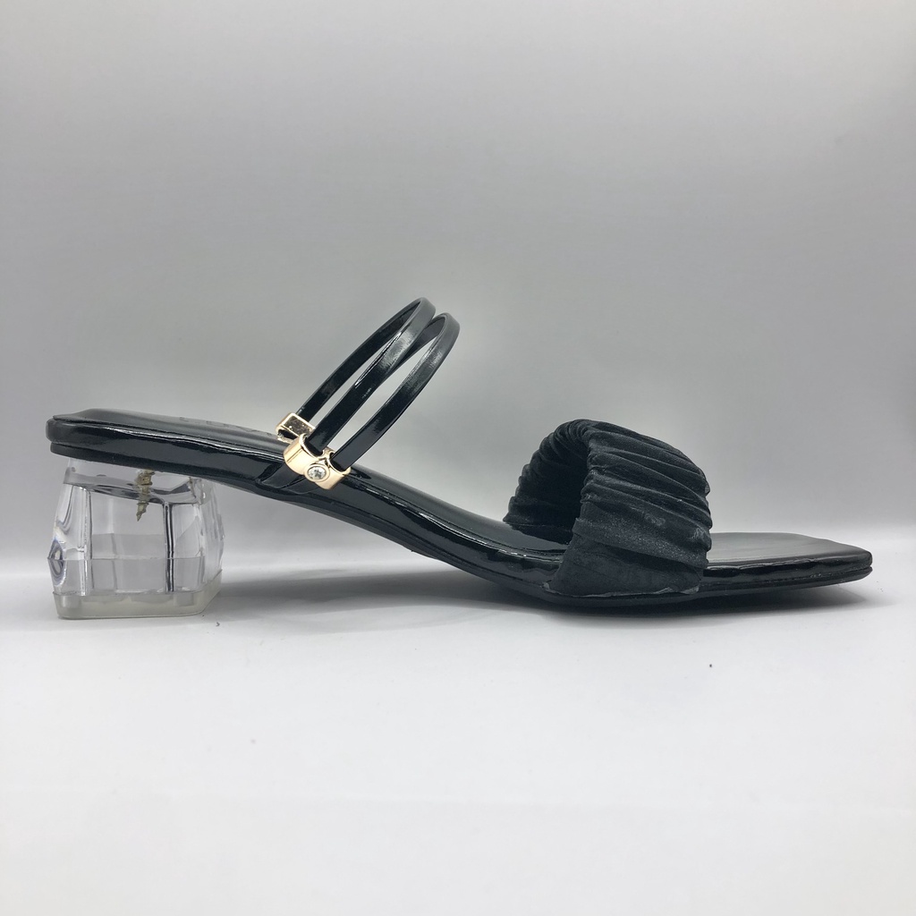 Dép cao gót sandal 5 phân đế vuông gót mica quai bèo nhún Luvia 52CG ...