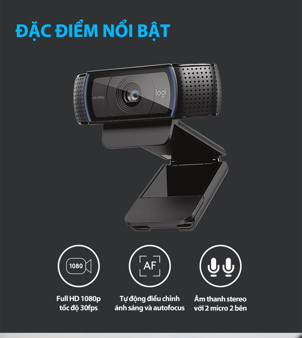 Webcam Logitech C920 Pro Full HD 1080p 30FPS - mic kép to rõ, tự động ...