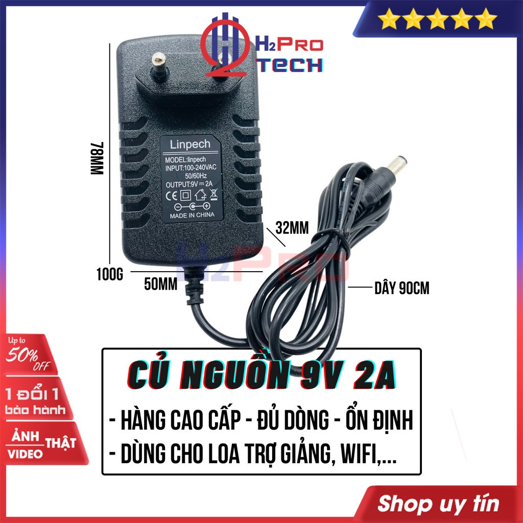 Củ sạc Adapter 9V 2A, sạc 9V 2A Linpech Chân 5.5mm Cao Cấp, Điện Áp Ổn Định, Sạc Cho Trợ Giảng ...