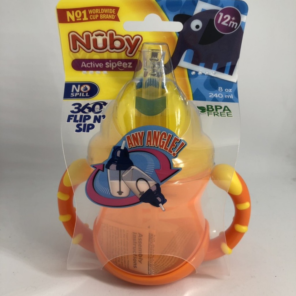 (Free ship) Bình uống nước ống hút silicone Chống Tràn chính hãng Nuby 360 độ 240ml | Shopee ...