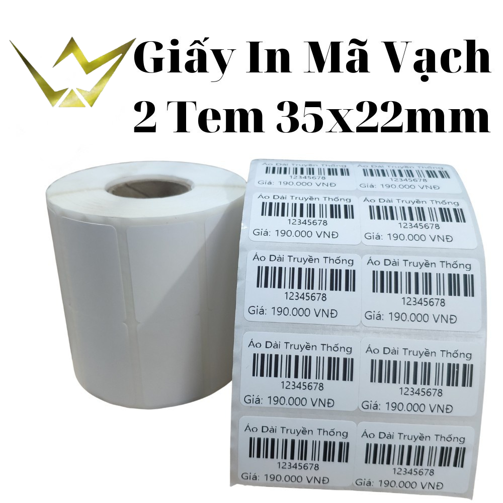 Giấy in tem mã vạch , tem nhiệt 2 tem / hàng , 3 tem / hàng , khổ 35x22 ...