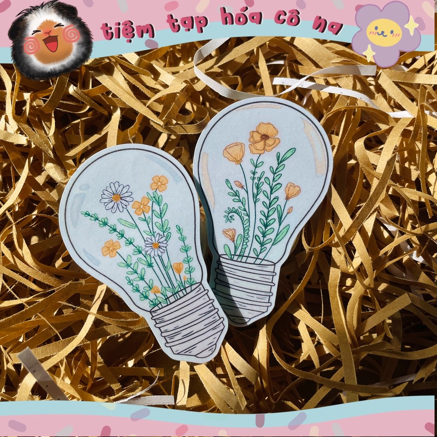 Bộ 2 Sticker /decal dán Flowers in Light-Bulb - aesthetic / Sticker ...