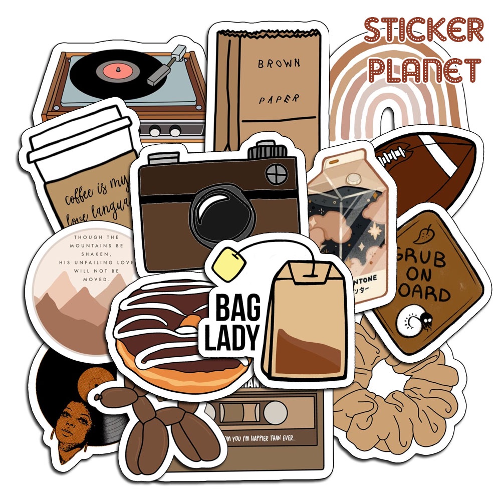 Sticker hình dán tông nâu dễ thương trang trí mũ bảo hiểm Laptop ...